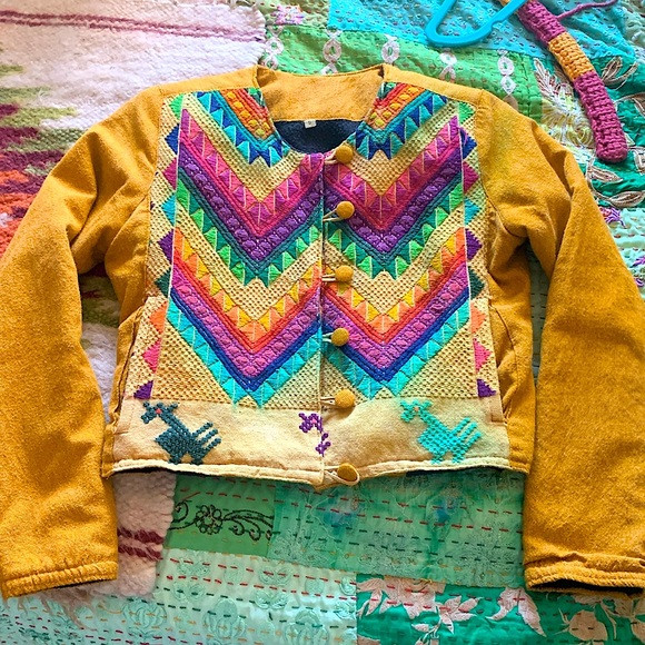 Jackets & Coats | Vintage Guatemalan Mustard Quilted Crop Jacket ...